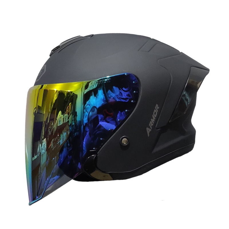 Jual HELM HALF FACE BARU JS ARMOR BLACK DOFF DENGAN KACA IRIDIUM SNI ...