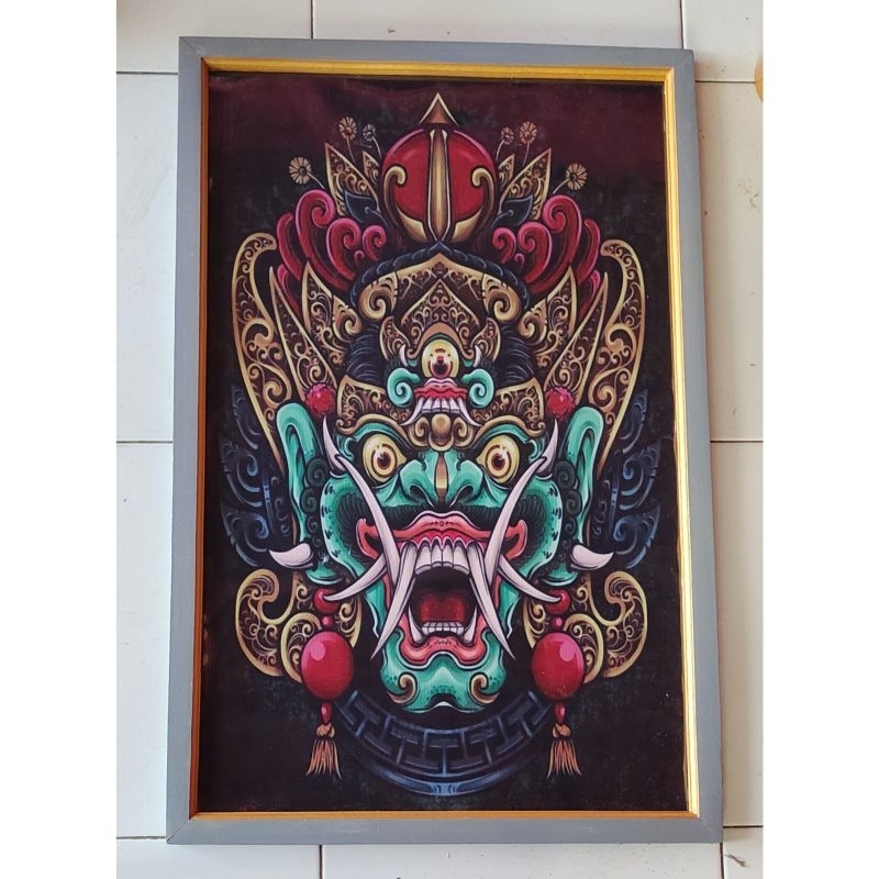 Jual hiasan dinding lukisan cetak topeng bali plus bingkai ukuran 85x55 ...