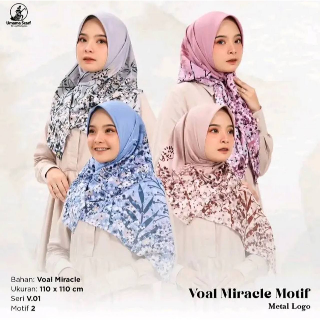 Jual Hijab Segi Empat Umama Scarf Motif Icon Kerudung Voal Miracle Metal Logo Laser Cut | Shopee ...