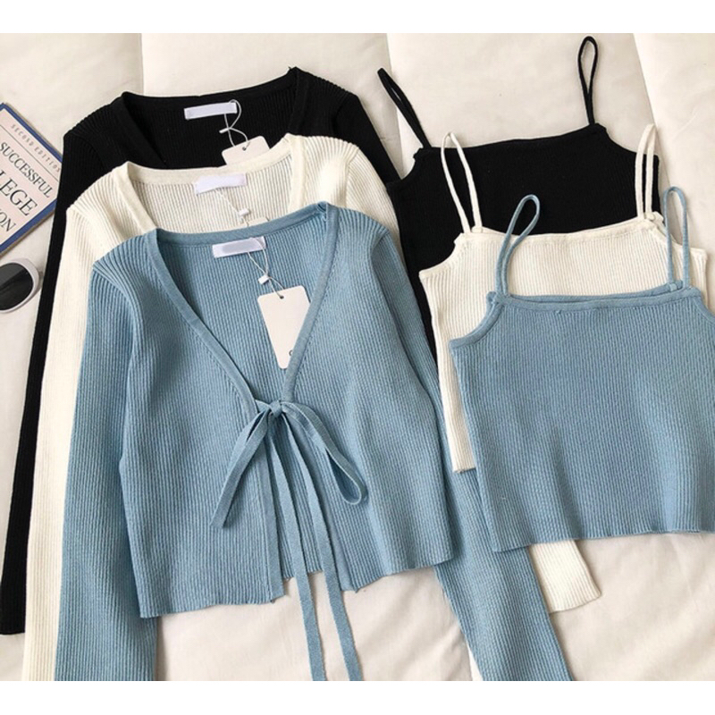 Jual CIRNUMA CARDIGAN SET TANKTOP - CARDIGAN SET KNIT WANITA KOREAN BLOUSE - CARDIGAN SET KNIT ...