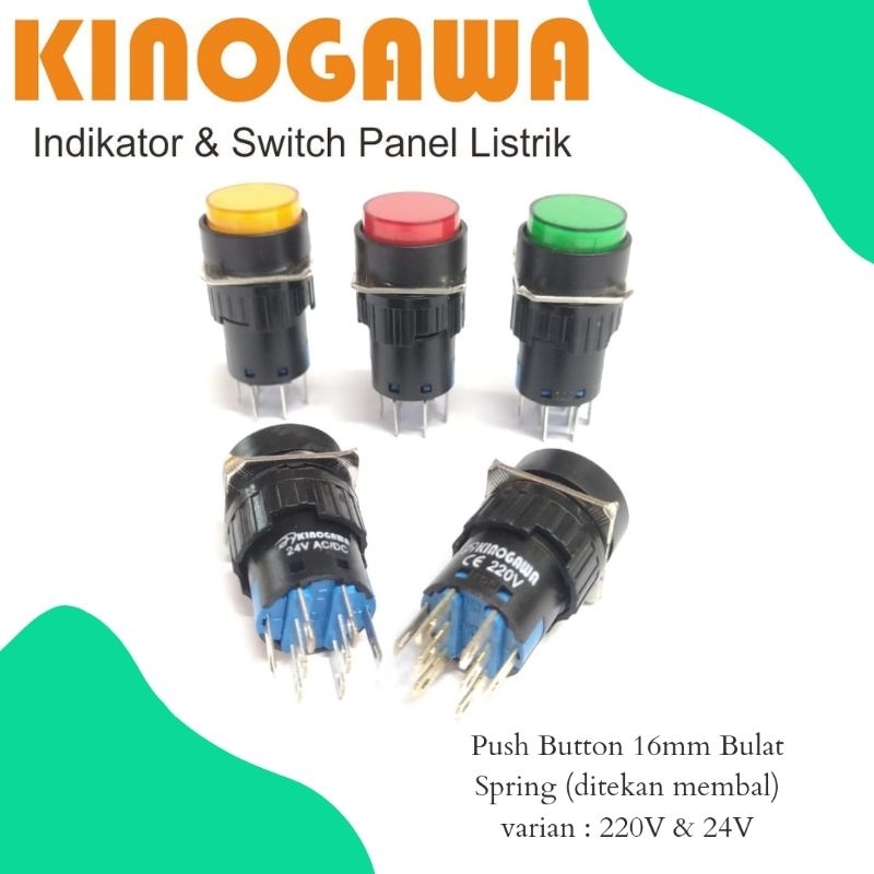 Jual Push Button Lampu LED Bulat 16mm 8 Kaki Spring KINOGAWA - Tombol ...