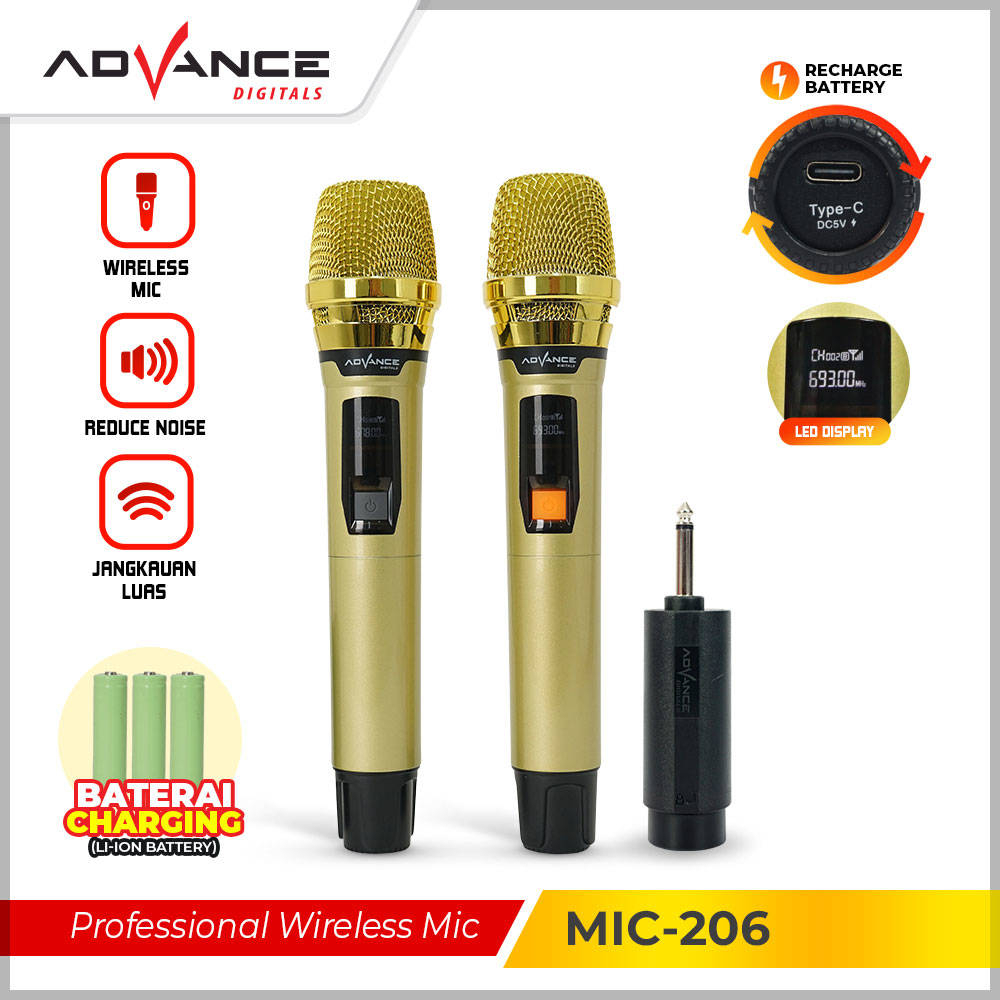 Jual Mic/Mik Advance Microphone Double Wireless MIC-206 - Gold | Shopee ...