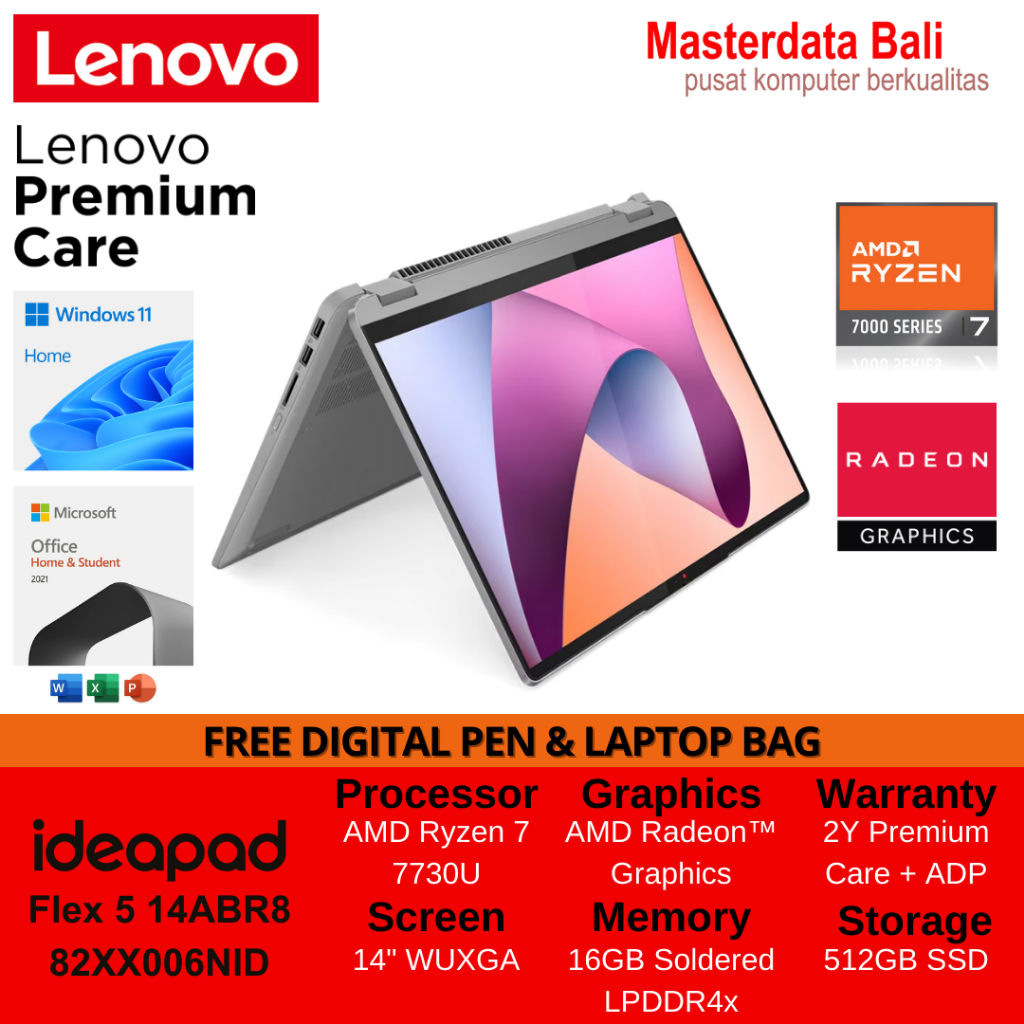 Jual Laptop Lenovo IdeaPad Flex 5 14ABR8 AMD Ryzen 7 14 WUXGA W11HOME + OHS - Arctic Grey ...