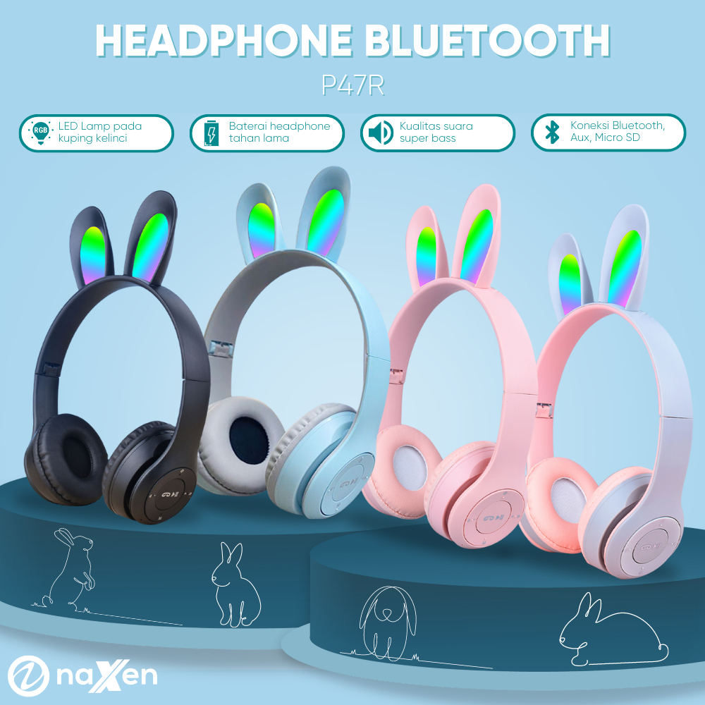 Jual Headset Bluetooth Telinga Kelinci LED RGB Girls Cute Rabbit Ear ...