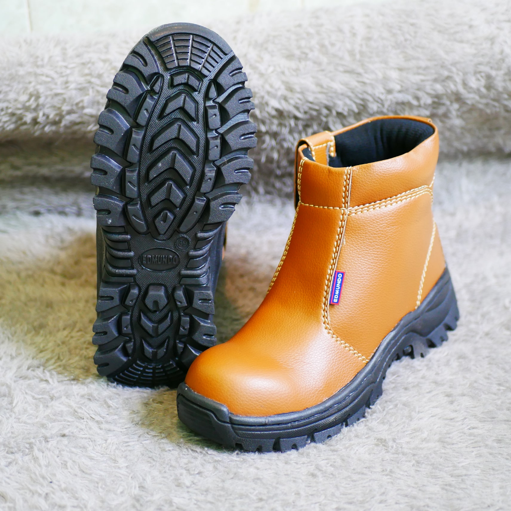 Jual Edmundo Sepatu Safety Pria Semi Boot Resleting Tan Ujung Besi Sol ...