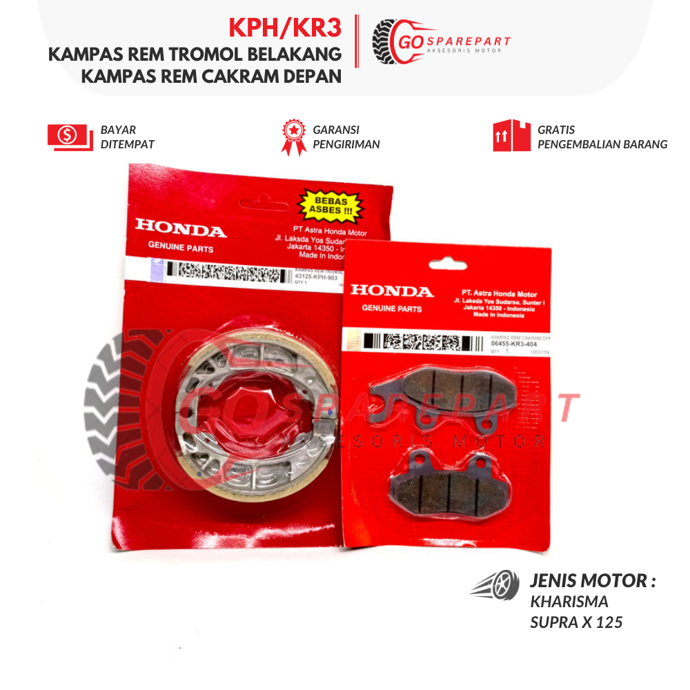 Jual (HONDA) KPH/KR3 PAKET KAMPAS REM DEPAN+BELAKANG / KHARISMA / SUPRA X 125 / KAMPAS REM ...