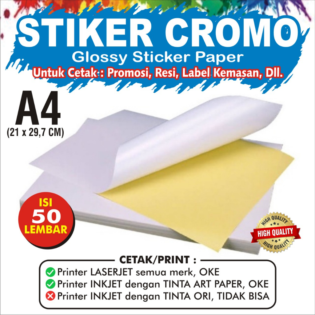 Jual Sticker Chromo A4 isi 50 lembar / Kertas Stiker Glossy Mengkilap ...