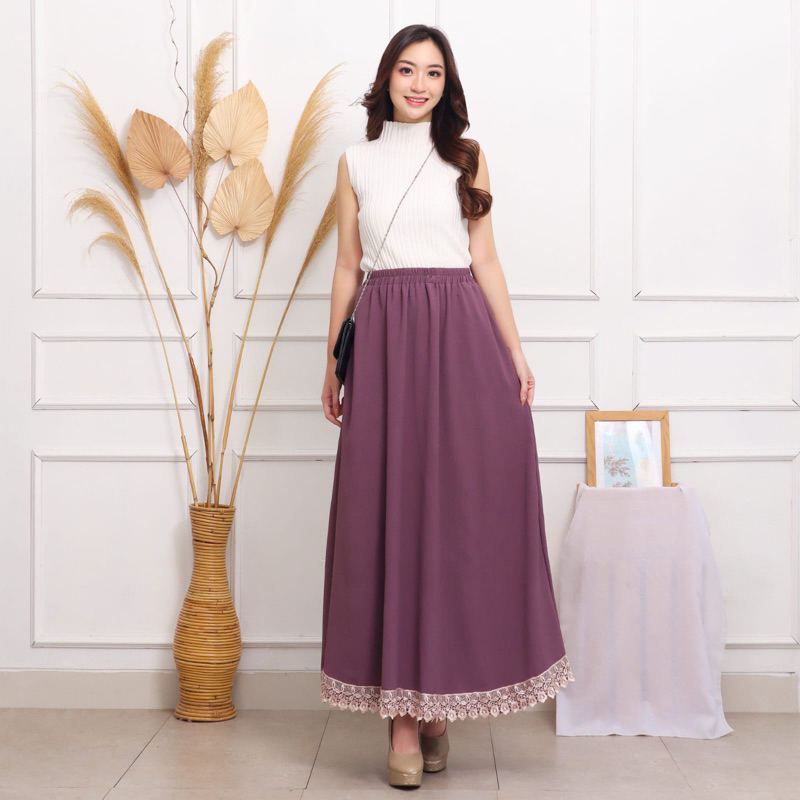 Jual ROK PANJANG RENDA CRINKLE AIRFLOW MAYUNG FIT TO JUMBO XXL POLOS ...