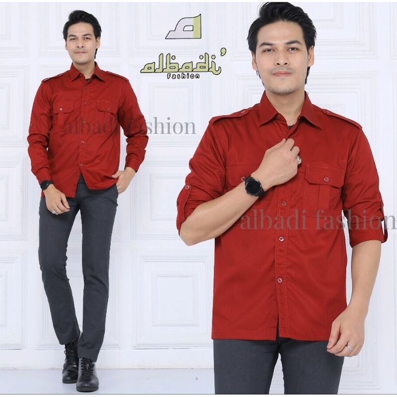 Jual Baju Kemeja PDL PDH Merah Maron Pria Dan Wanita Tangan Panjang ...
