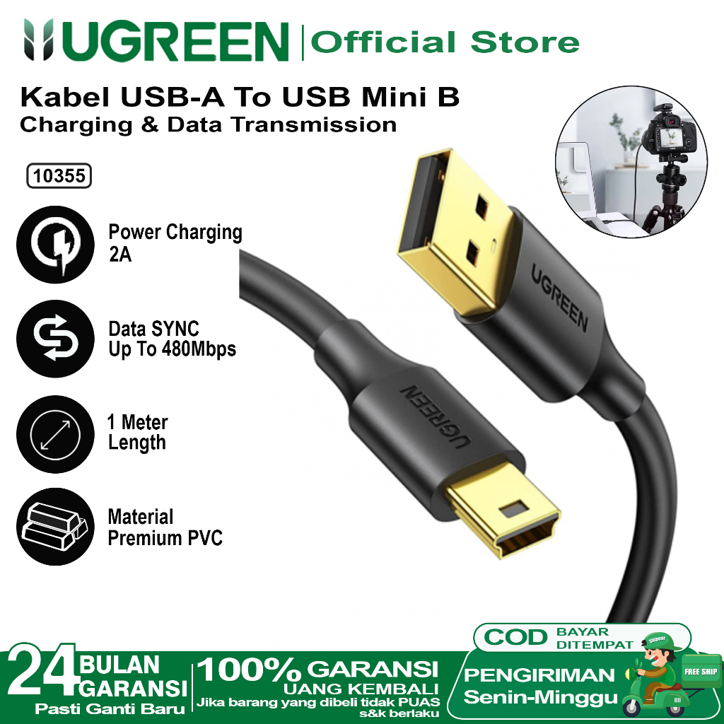 Jual UGREEN Kabel Data Mini USB 5 Pin to USB 2.0 for Harddisk 10355 ...