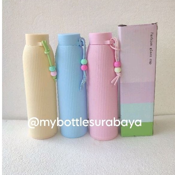 Jual botol kaca macaron pakai box,botol kaca polos warna lucu,tumbler ...