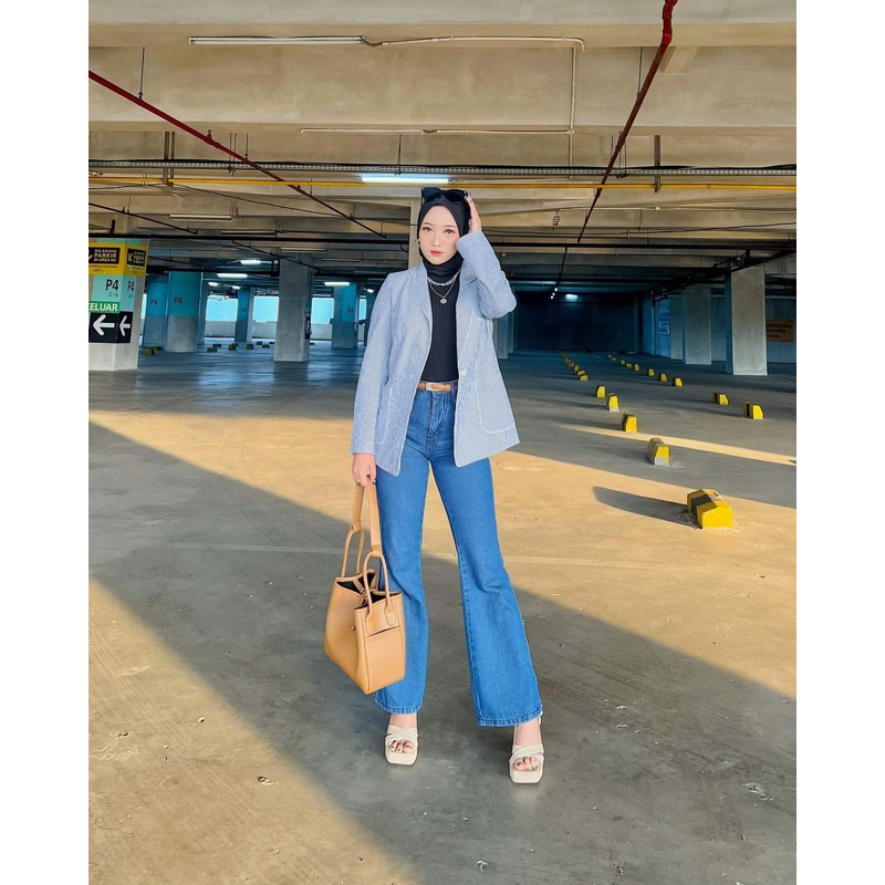 Jual High Waist Jeans Streach Wanita Cutbray || Korean Style Straight ...