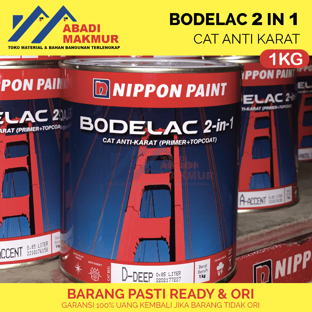 Jual Nippon Bodelac Gloss Cat Minyak Besi Kayu 2IN1 ANTI KARAT 1 L Black | Shopee Indonesia