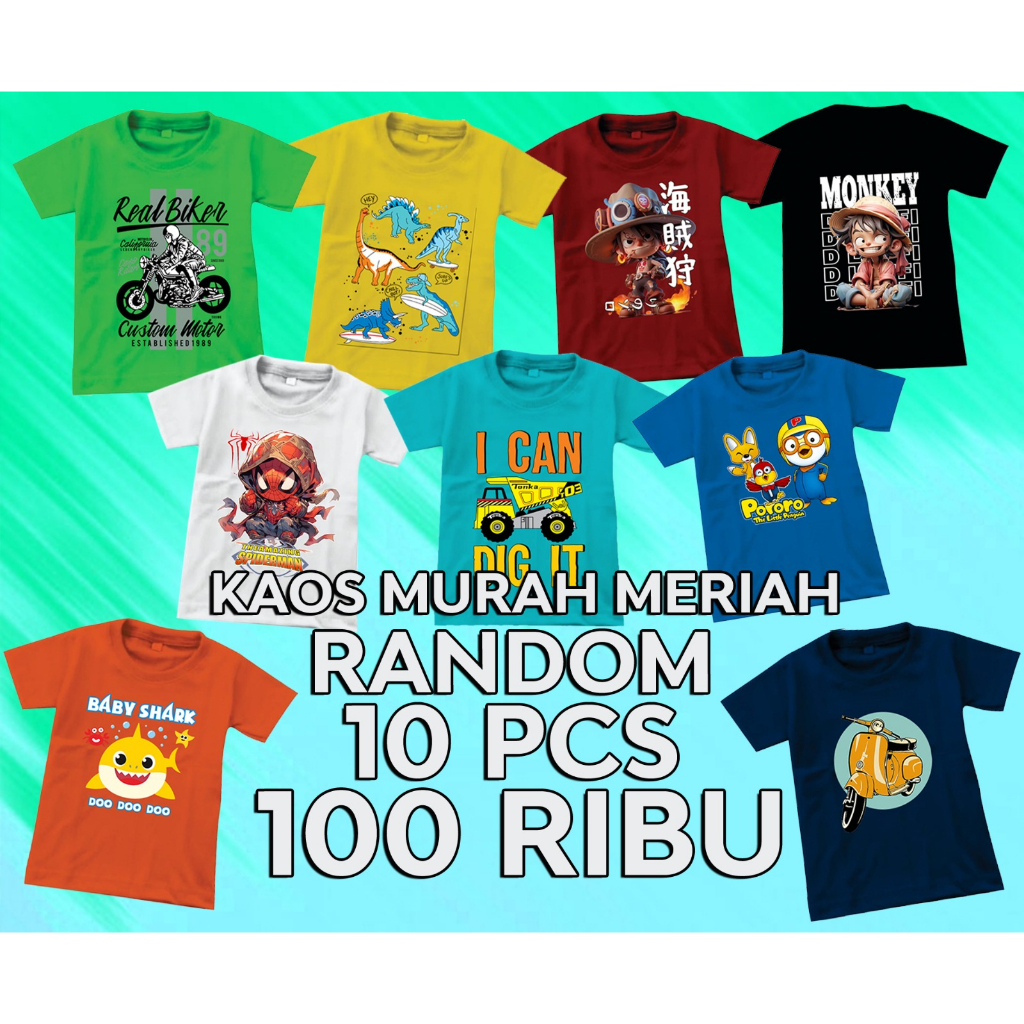 Jual PROMO PAKET HEMAT RANDOM ISI 10 PCS 100000 /100 ATASAN KAOS ANAK ...