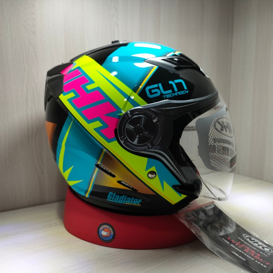 Jual HELM NHK GLADIATOR GL 17 BLACK LIGH BLUE PINK YELLOW GLOSSY DOUBLE ...