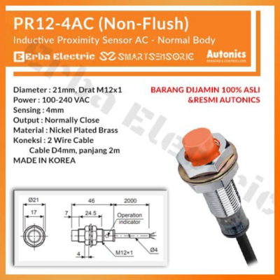 Jual Autonics PR12-4AC Induktif Proximity Sensor Metal Besi 2 wire AC M12 Limited | Shopee Indonesia