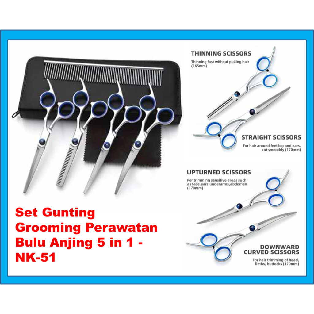 Jual SATU Set Gunting Grooming Perawatan Bulu Anjing 5 in 1 set gunting ...
