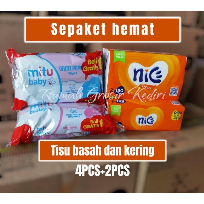 Jual Tisu Basah Mitu 50 sheet Dan Tisu Kering Nice 180 sheet Paket ...