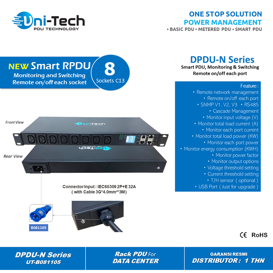 Jual Smart PDU (DPDU-N) Monitoring and Switching, Remote On Off Each ...
