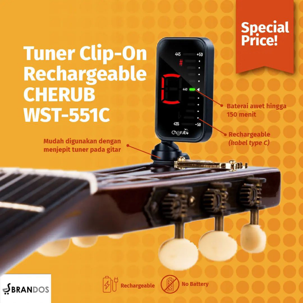 Jual Tuner Clip-On Rechargeable Baterai Cas Chromatic Gitar Cherub WST ...