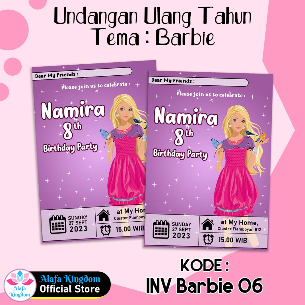 Jual alafakingdom - Undangan Ulang Tahun Ultah Anak Custom Barbie ...