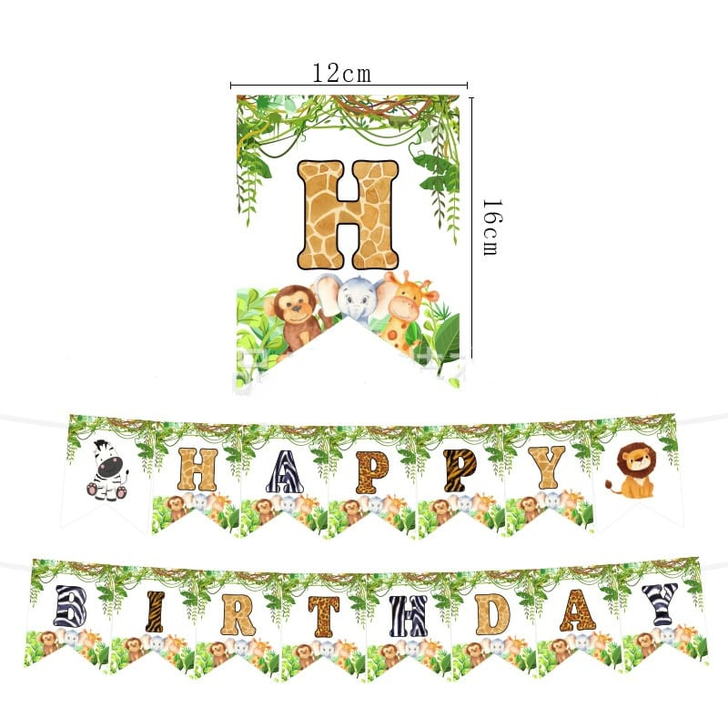 Jual Bunting Flag / Banner Happy Birthday Segi Lima Hewan / Animal ...