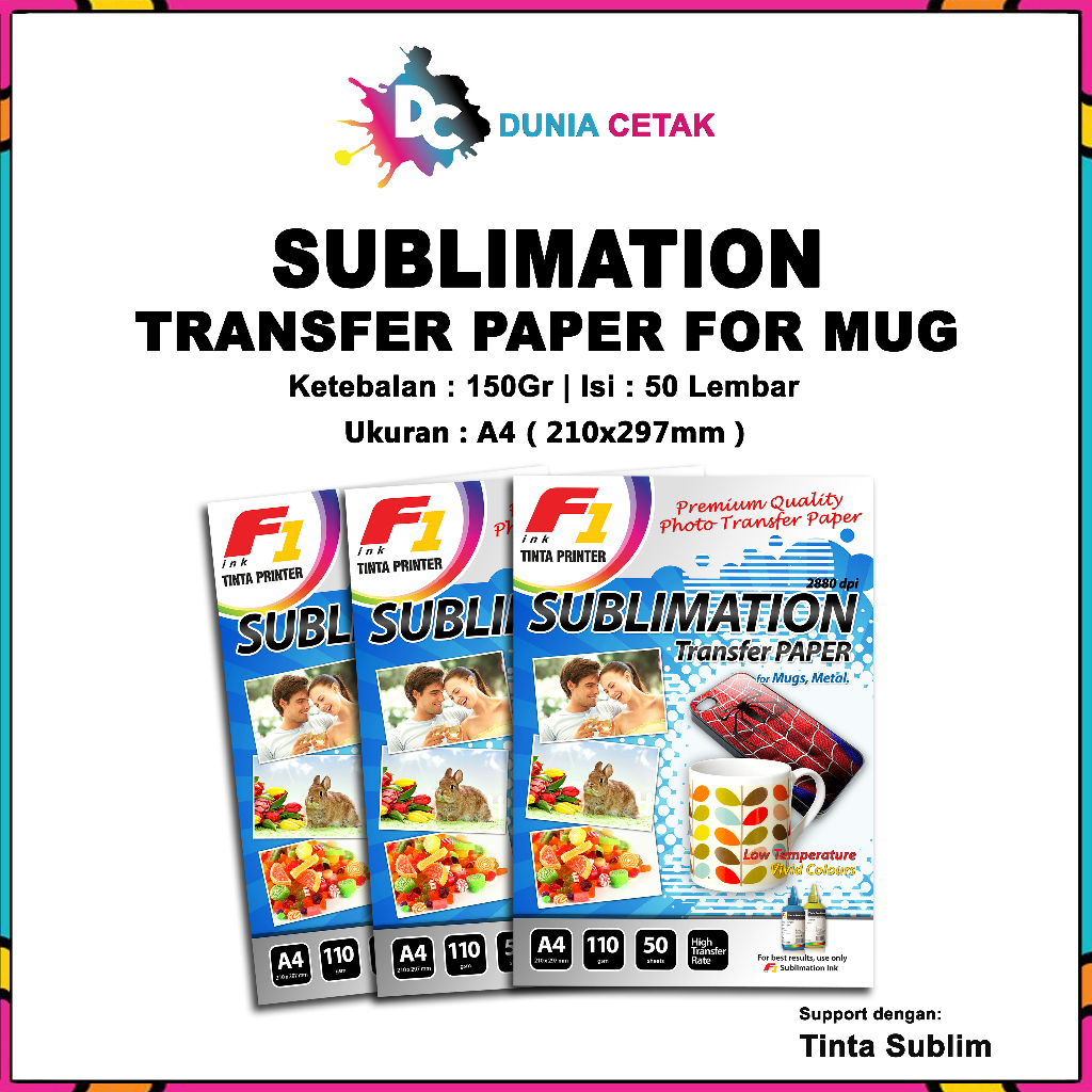 Jual Kertas Sublim F1 Ink - Sublimation Transfer Paper For Mug A4 Isi ...