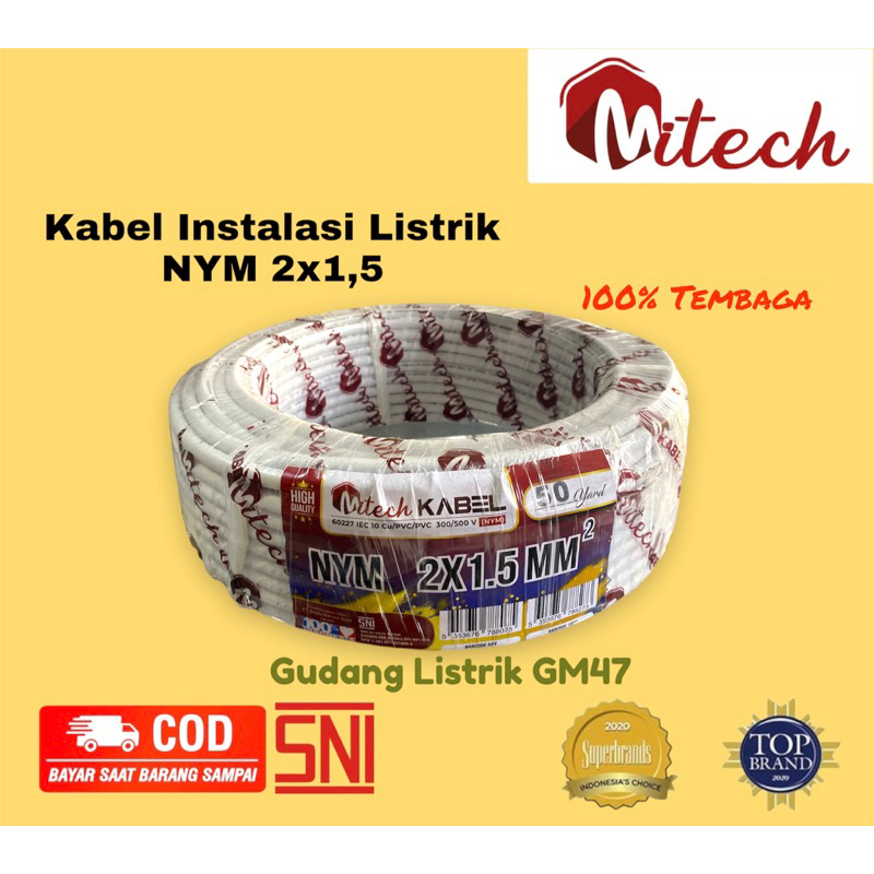 Jual kabel 2x1.5 @50meter/nym 2x1.5 tembaga/kabel listrik ukuran 2x15 ...