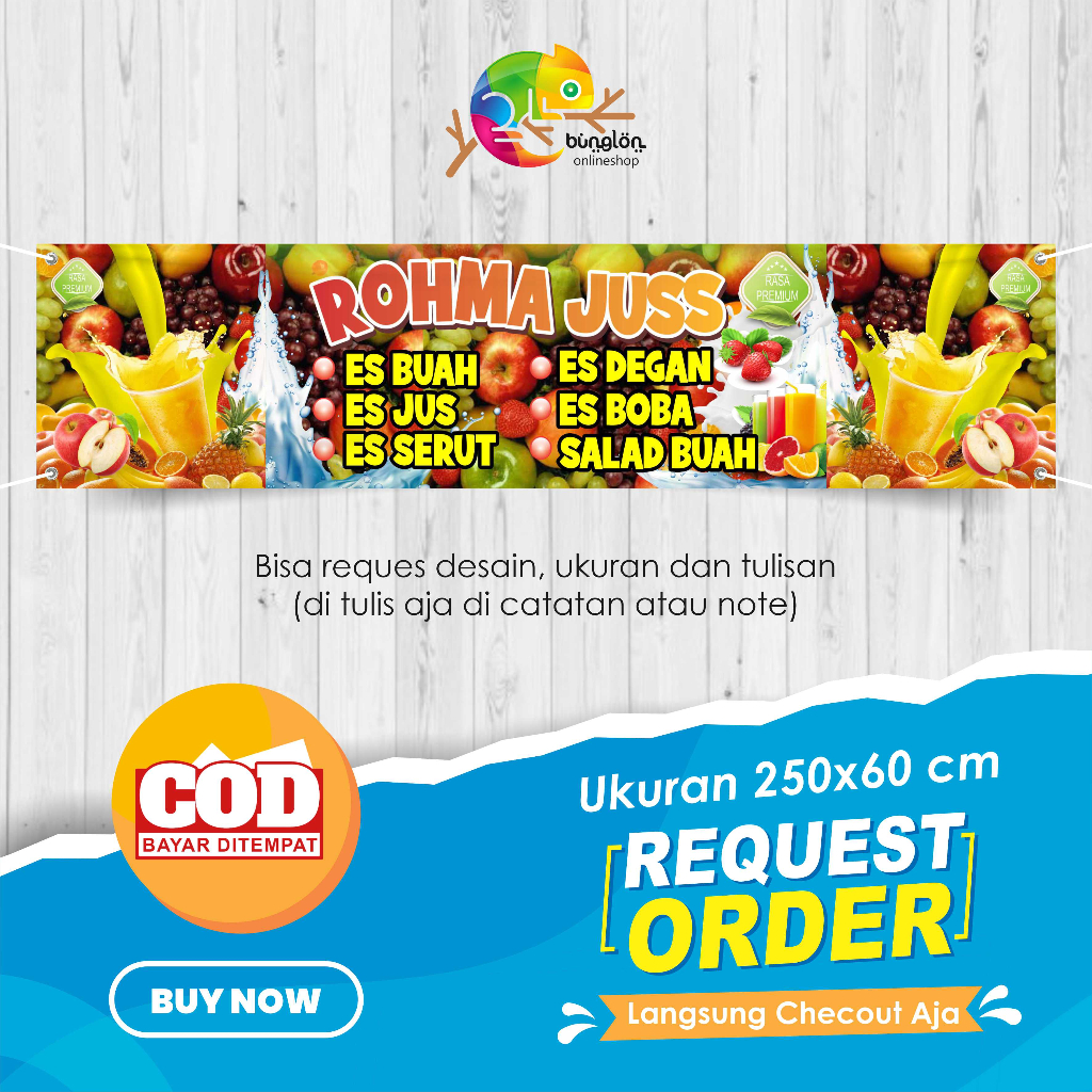 Jual Size 250x60 Spanduk Jus Es Buah Es Degan, Banner Juice Model B ...