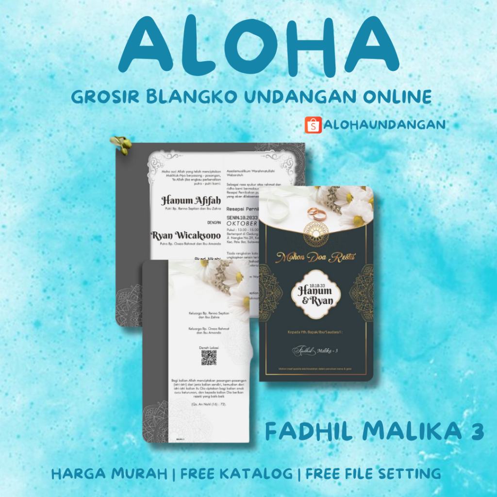 Jual BLANGKO UNDANGAN NIKAH MURAH FADHIL MALIKA 3 | Aloha Undangan | Shopee Indonesia
