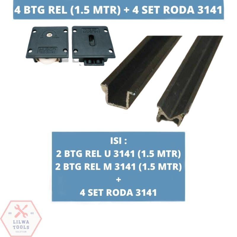 Jual Rel Sliding U Dan M 3141 Huben 4 Batang 1.5 Meter + 4 Set Roda SD ...
