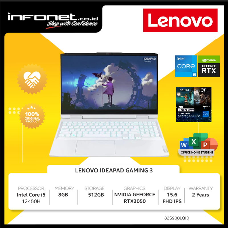 Jual LENOVO IP GAMING 3 15IAH7 I5 12450H 8GB 512GB RTX 3050 15.6 W11 ...
