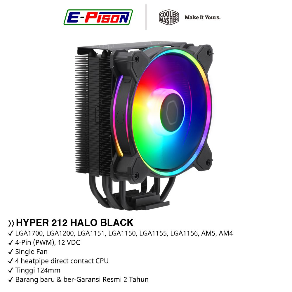 Jual CPU Air Cooler | Cooler Master HYPER 212 HALO BLACK ARGB Fan ...