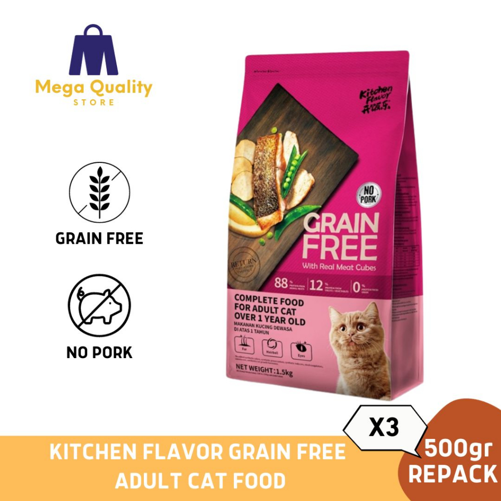 Jual Kitchen Flavor Grain Free Adult Cat Food Repack 500gr - 3pcs ...