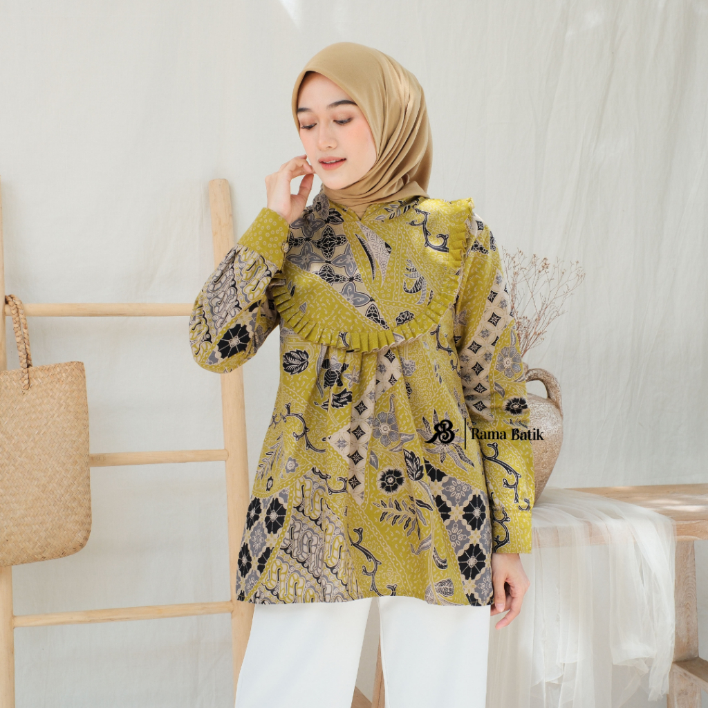 Jual Baju Batik Couple Blouse Batik Atasan Batik Wanita Modern Blouse Rempel Liris Ayu Katun ...