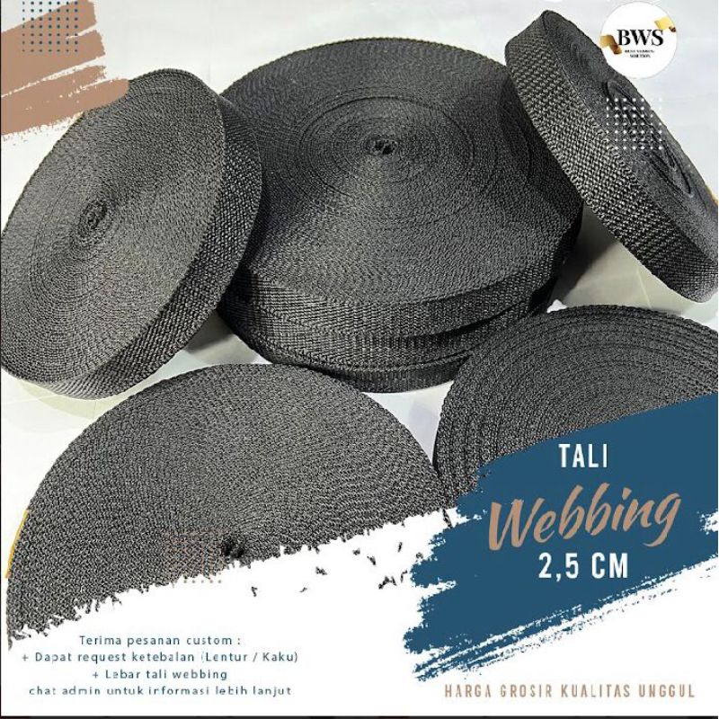 Jual tali webbing hitam panjang 10 sampai 50 meter lebar 2,5 cm tinggi ...