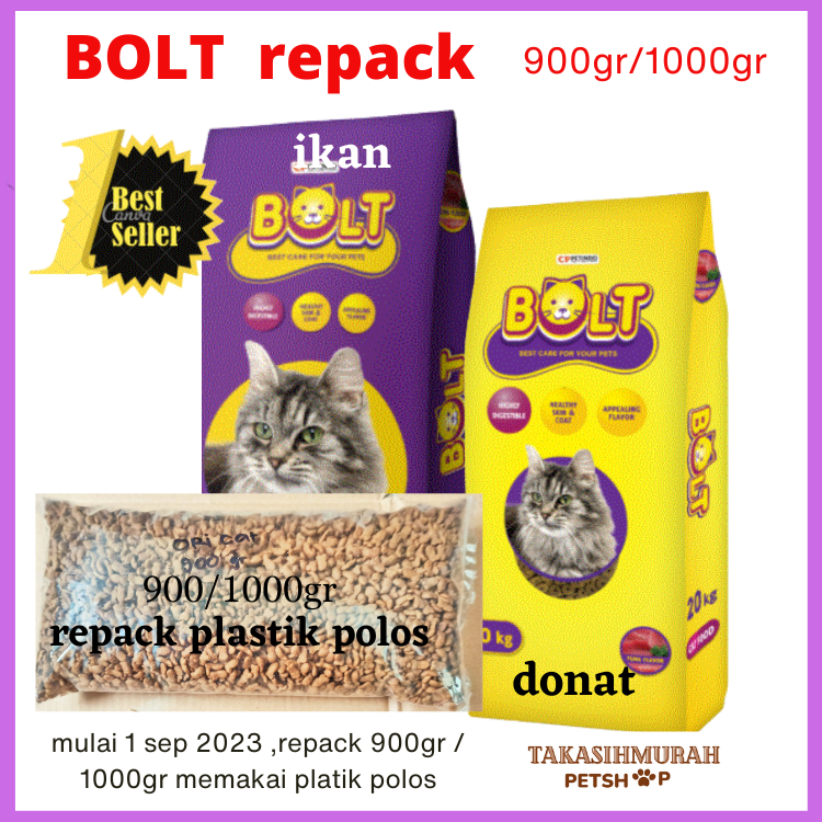 Jual BOLT tuna repack 1kg makanan kucing dewasa 1 kg - adult dry cat ...