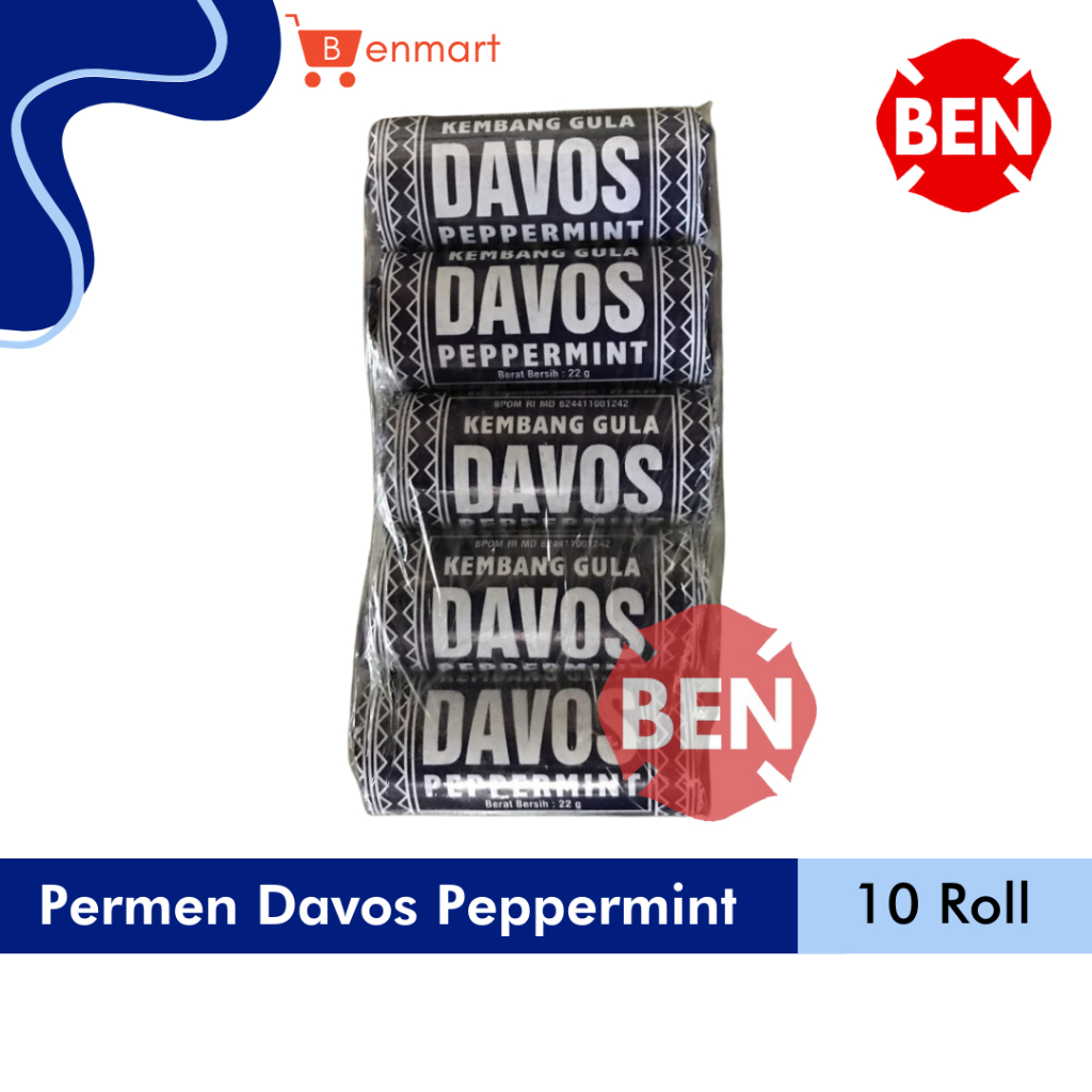 Jual Permen Davos Peppermint 1 Pak 10Roll Pcs Kembang Gula Mint Jadul ...