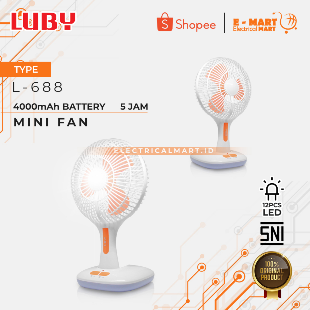Jual Kipas Angin Mini Portable Emergency LED LUBY 6 Inch Mini Fan Luby ...