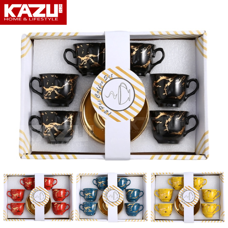 Jual KAZU K36 GELAS CANGKIR KERAMIK SET 6PCS + TATAKAN GELAS / GELAS ...