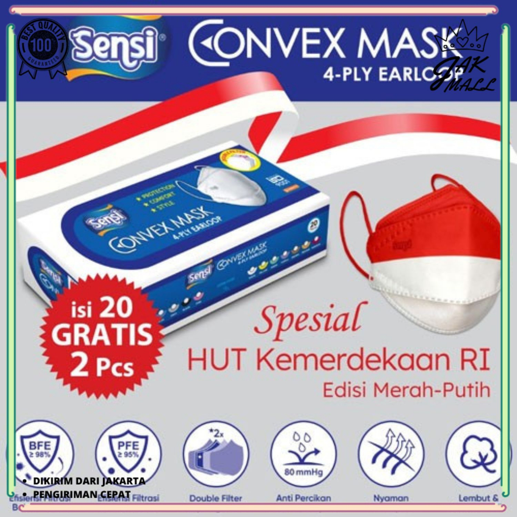 Jual Masker Sensi Convex 4Ply Merah Putih Merdeka Hut Kemerdekaan RI ...