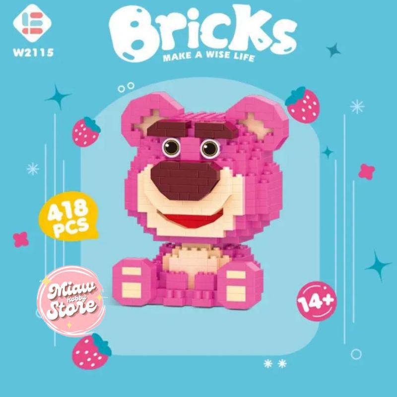 Jual Partikel Balok mainan Susun Bricks lotso bear strawberry | Shopee ...