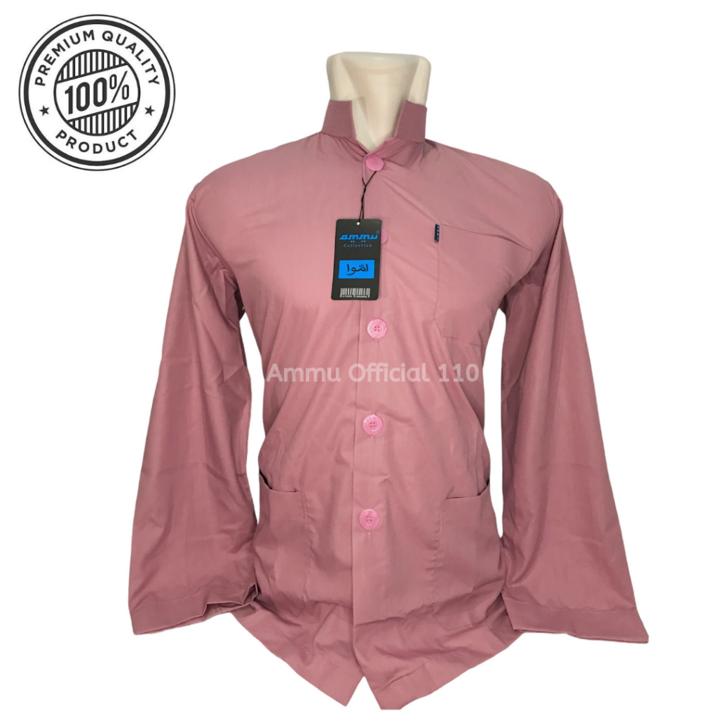 Jual Baju Koko Ammu Warna Pink Salem/Dusty Termurah | Shopee Indonesia