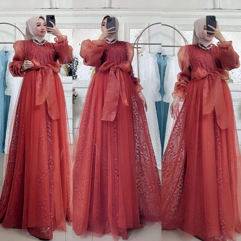 Jual Gaun Pesta Wanita Lesti Medina Full Brokat Organza Baju Kondangan ...