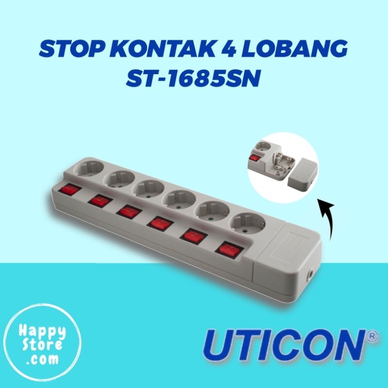 Jual Stop kontak 6 Lobang Arde Switch Tersendiri UTICON ST-1685SN ST ...