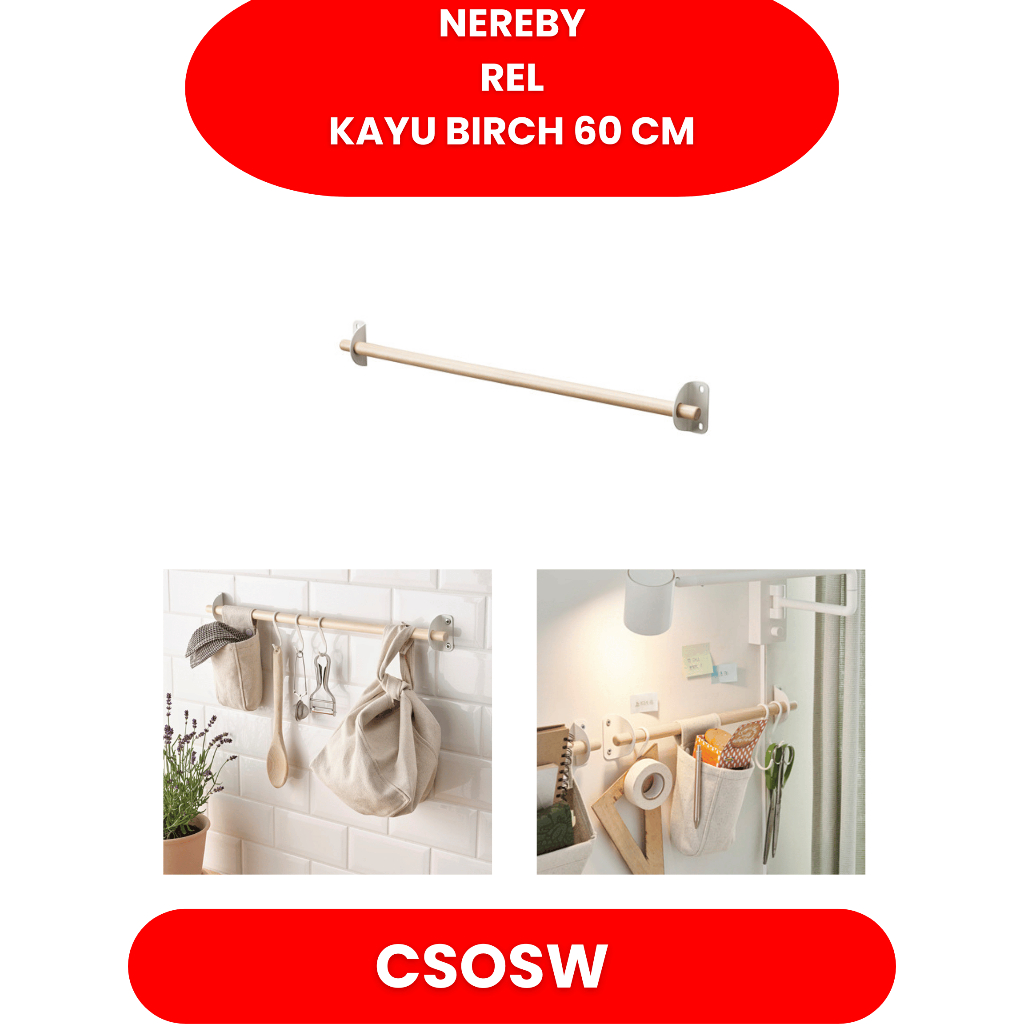 Jual Rel Penyimpanan Dinding Kayu Birch Rail 60Cm Penyimpanan Gantung ...