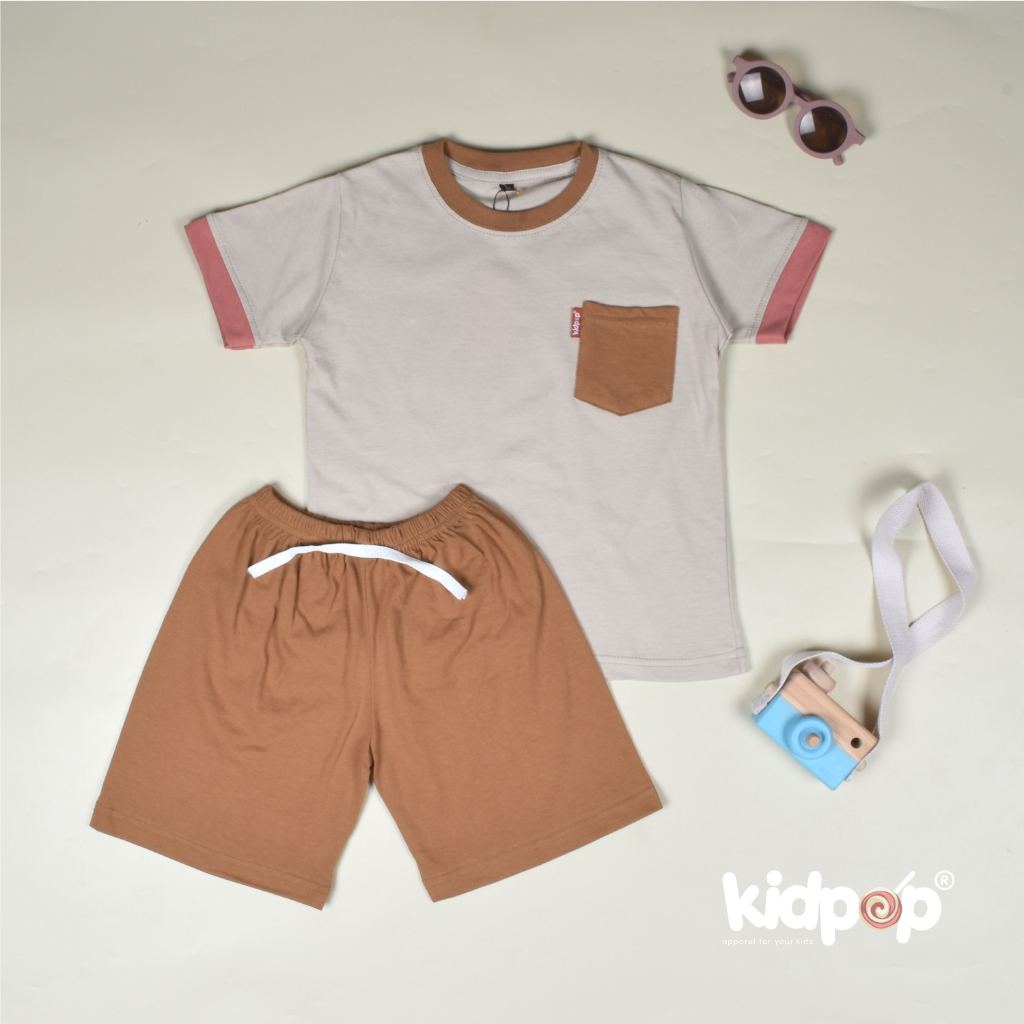 Jual KIDPOP Setelan Baju Anak 1-8 Tahun Unisex Setelan Anak Celana Pendek Kombinasi Pocket ...