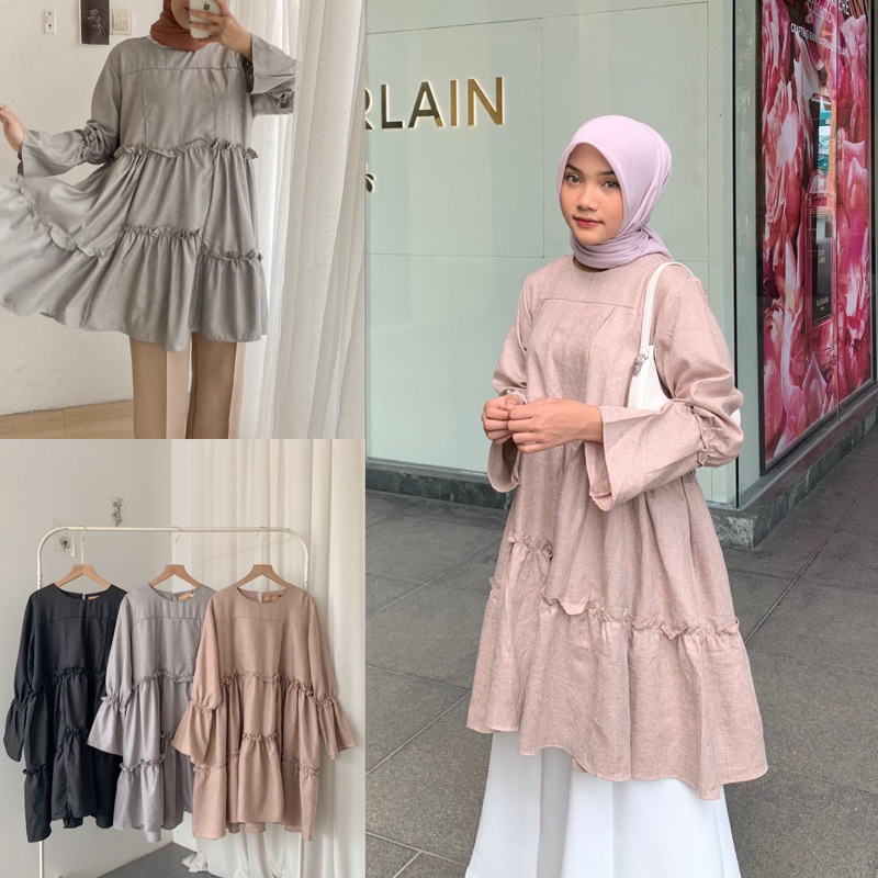 Jual Syamaita Tunik Busui Ruffle Madina Bukaan Kanan Kiri Cotton ...