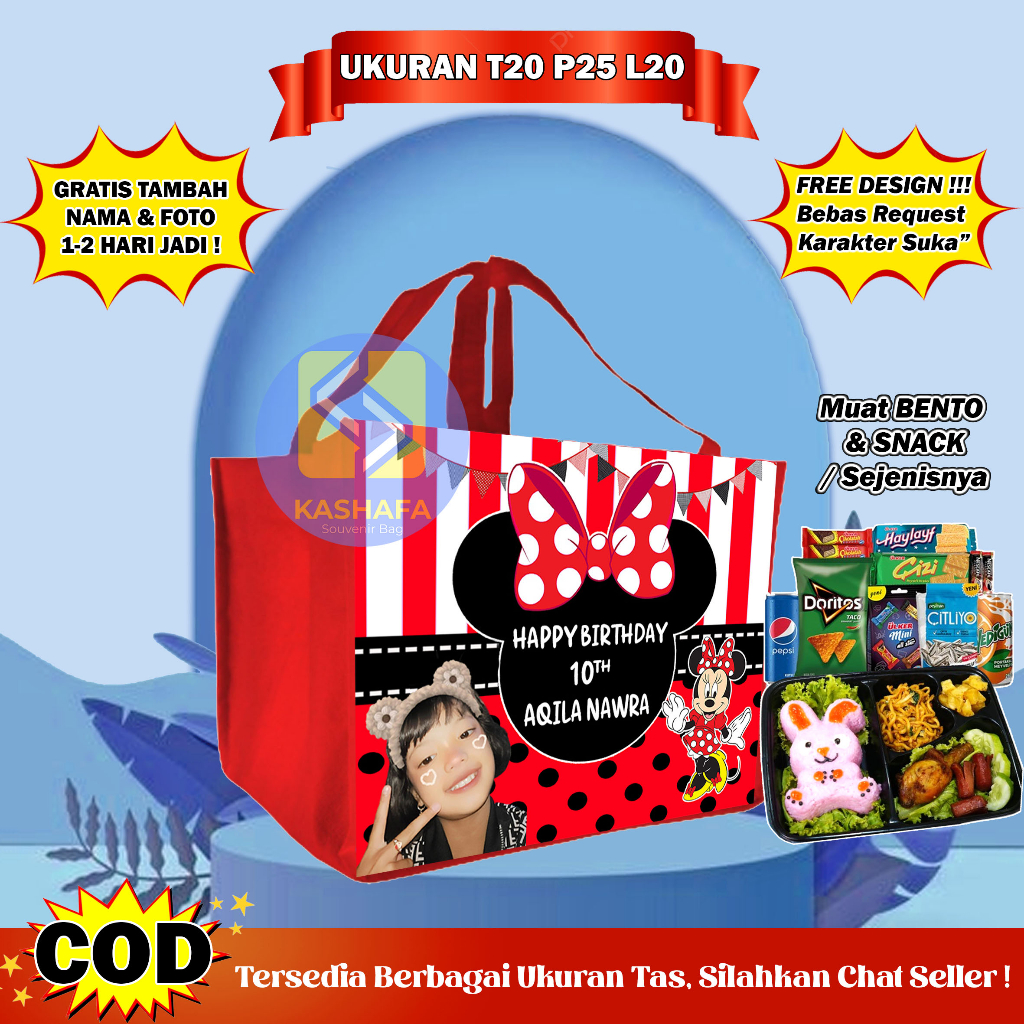 Jual Tas Ultah Box Bento / Tas Bento Custom Gratis Nama dan Foto / Tas ...