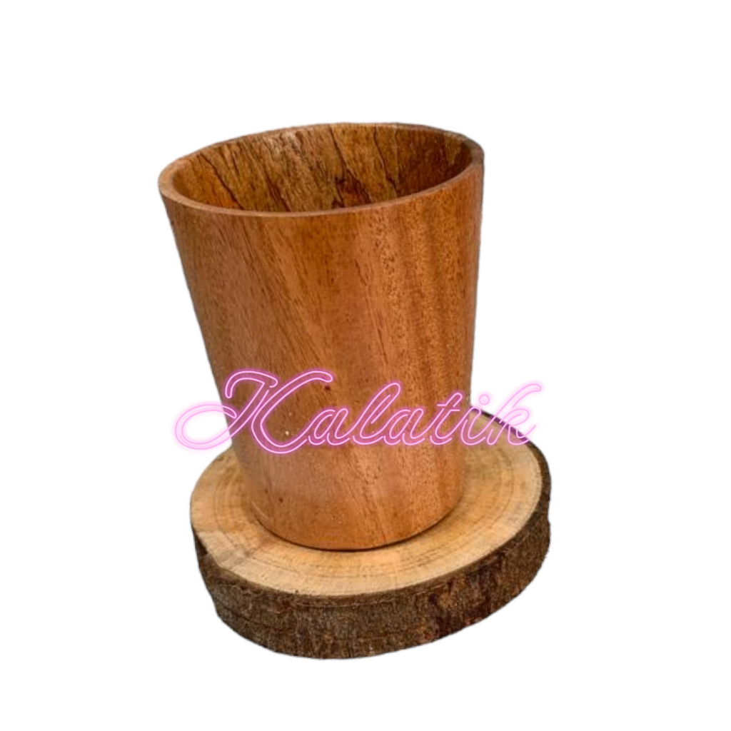 Jual kalatik cangkir kayu mahoni + pisin kayu bulat gelas kayu mahoni ...